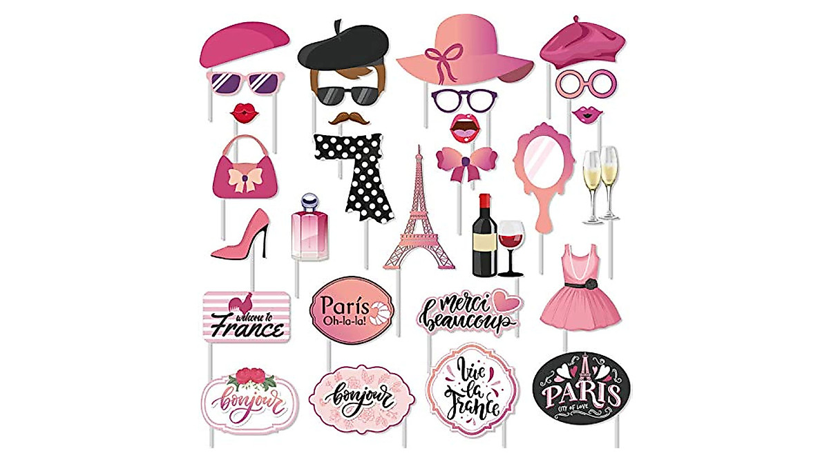 30 pcs Paris Party Photo Props - Fun & Unique Kit