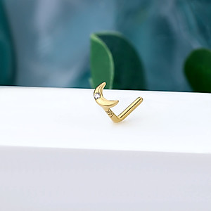 COCHARM 14k Solid Gold Nose Stud 14k L Bend Nose Ring Stud for Women Real Gold Half Moon Nose Piercing 14k Hypoallergenic Christmas Nose Jewelry Gold