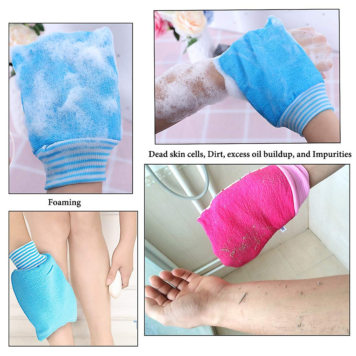 LissomPlume Exfoliating Bath Mitt Unisex Body Rubbing Gloves Scrub Shower Towel Green
