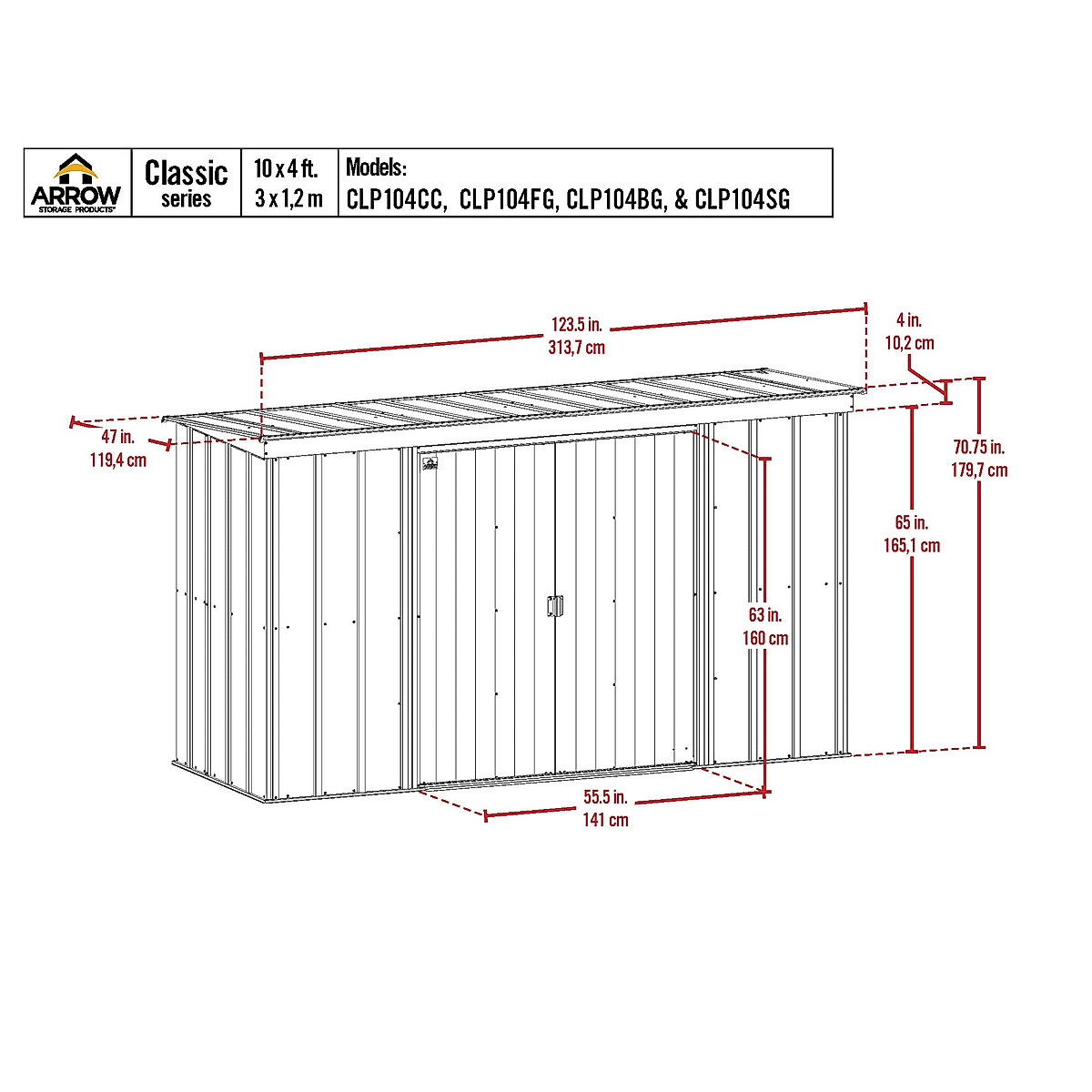 Arrow Classic Steel Storage Shed, 10x4, Sage Green