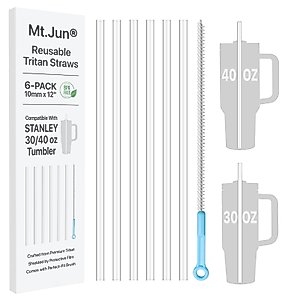 Mt.Jun 6-Pack Replacement Straws for Stanley 30/40 oz Tumbler, Premium Tritan Material, BPA Free & Food Grade, Includes a Cleaning Brush [Safeguarded by Protective Film for Hygiene, Remove Before Use]
