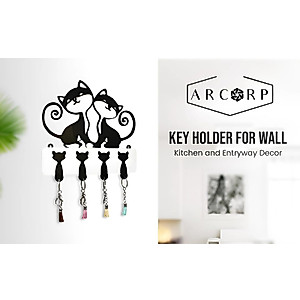 ARCORP Wooden Cat Key Holder for Wall with Four Cute Keychains, Mounting Hardware - Decorative Handcrafted Cat Puzzle Key Organizer and Home Decor - Eco-Friendly Wood Key Hanger