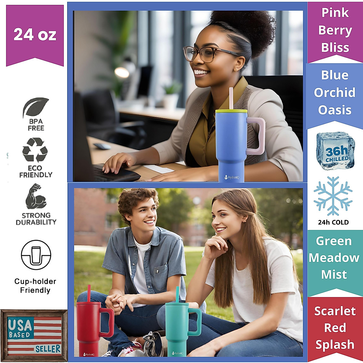 24 oz Insulated Tumbler Kids with Handle, Spill Proof Kids Water Bottle, Leak Proof Cup with straw Lid, Women, Teen, Toddler, Adults, Children Tumbler