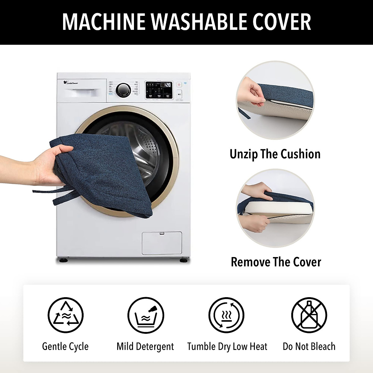 Tromlycs Chair Cushions for Dining Chairs Kitchen Pads 4 Pack Room Seat Indoor U Shaped Non Slip with Ties Set 16x17 Inch Navy Blue