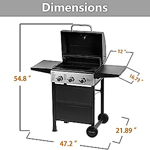 MASTER COOK Classic Liquid Propane Gas Grill, 3 Bunner with Folding Table, Black