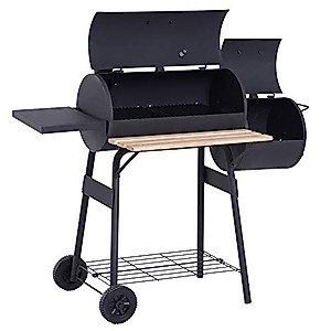 Outsunny 48" Steel Portable Backyard Charcoal BBQ Grill and Offset Smoker Combo with Wheels