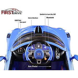 Bugatti Divo - Blue- Dual Motor Electric Power Ride On Car W/Parental Remote, MP3, Aux Cord, Bluetooth, Led Headlights, and Premium Wheels- by First Drive (Blue)