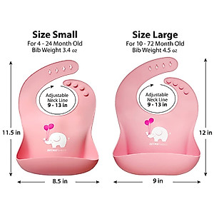 YMCF Products 2-Pack Waterproof Silicone Baby Bib Lightweight Comfortable Easy-Wipe Clean (Light Pink/Purple, Small)