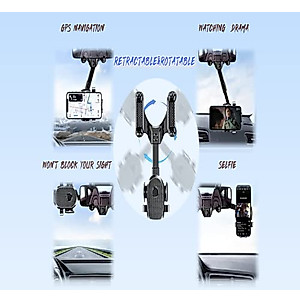 CJCTX Rear View Mirror Phone Holder for Car / 360° Rotatable and Retractable Car Phone Holder / 2022 Phone Mount for Car Like iPhone Samsung Smartphones