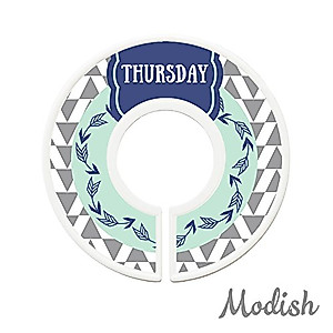 Modish Labels, Weekly Clothes Organizer, Days of The Week Closet Organizer System, Daily Closet Organizer, Closet Dividers, School Clothes Dividers (Navy Mint Arrows)