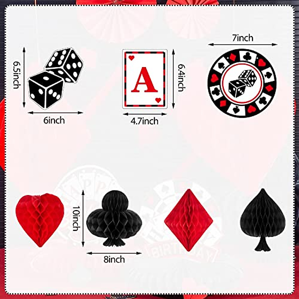 11 Pieces Casino Birthday Party Decorations Set, Includes Poker Happy Birthday Banner, 6 Casino Honeycomb, 4 Poker Card Hanging Swirls for Casino Poker Theme Birthday Party Supplies