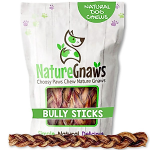 Nature Gnaws Braided Bully Sticks for Dogs 11-12" (10 Count) - Long Lasting for Aggressive Chewers and Large Dogs - Natural Beef Dog Chew Bones