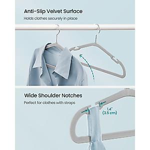 SONGMICS Kids Hangers 50 Pack, 14 x 8 Inches, Baby Hangers for Closet, Non-Slip Velvet Hangers, Childrens Hangers, Space-Saving Clothes Hangers, Wide Shoulder Notches, Dove Gray UCRF038G01