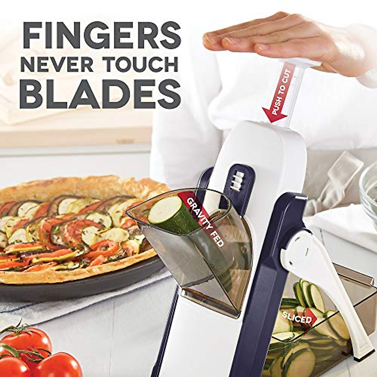 DASH Safe Slice® Mandoline Slicer, Julienne + Dicer for Vegetables, Meal Prep & More with 30+ Presets & Thickness Adjuster - Midnight Navy