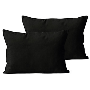 Encasa XO Throw Pillow Covers 12x20 in Set of 2 Jet Black | No Inserts | Cotton Pillow Covers for Living Room, Bed, Sofa, Couch | Decorative Cushion Covers with Improved Zippers