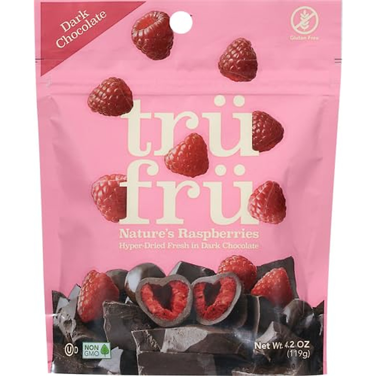 Tru Fru Nature's Raspberries Hyper-Dried Fresh in Dark Chocolate, 4.2 Ounce Bag