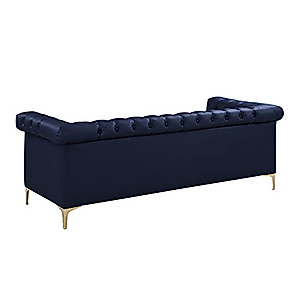 Iconic Home Gold Navy Blue Winston PU Button Tufted with Nail head Trim Tone Metal Sofa,FSA2571-AN