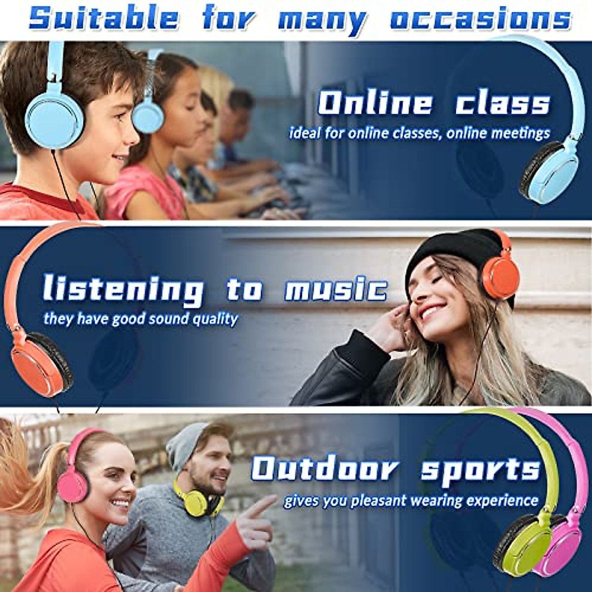 48 Pack Classroom Headphones Bulk Students Headphones with Microphone Kids Earphones for School, Adjustable over Ear Headphones Set Earbuds Wire Headphones for School Students Kids (Multi Colors)