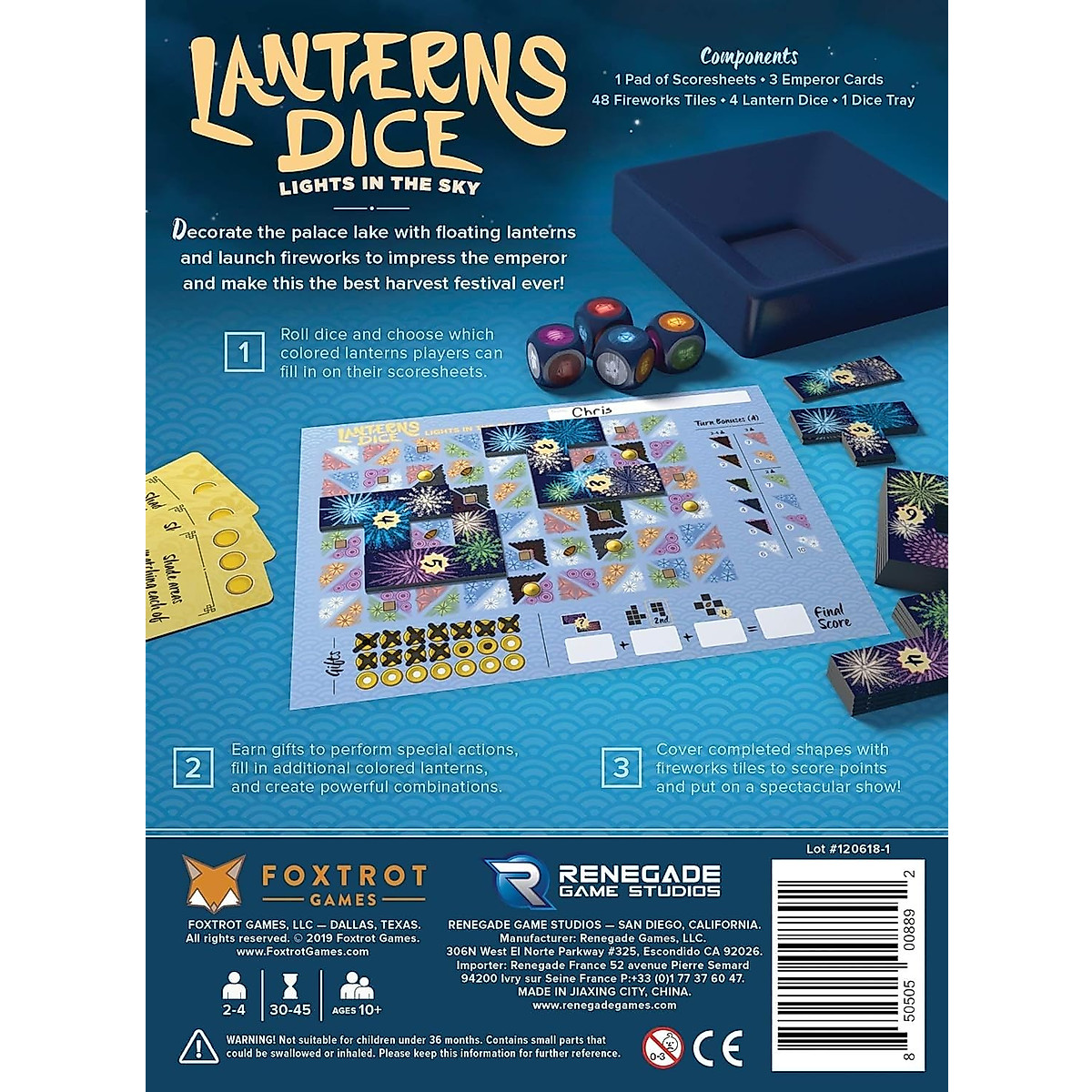 Lanterns Dice - Lights in The Sky, Card Dice Board Game 2-4 Players, 30-45 Min, Ages 10 and Up, Decorate The Palace Lake with Floating Lanterns to Impress The Emperor, Score Points for Best Festival
