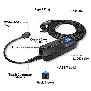 astoneves Level 2 EV Charger, 220V 16/24/32 Amp 7.68kW Current Switchable Electric Vehicle Charger with Type 1 & NEMA 14-50 Plug for SAE J1772 Standard EV Cars (20ft Cable)