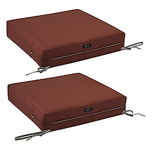 Classic Accessories Ravenna Water-Resistant 21 x 19 x 5 Inch Outdoor Seat Cushion, Durable Patio Furniture Cushion with Straps,Spice, Patio Loveseat Cushion