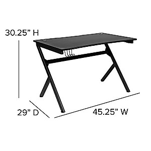 Flash Furniture Duncan Gaming Desk 45.25" x 29" Computer Table Gamer Workstation with Headphone Holder and 2 Cable Management Holes