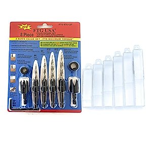 FTG USA Wood Countersink Drill Bit Set Sizes 6 8 10 12 Countersink Tapered Drill Bits, 2 Wood Plug Cutter for Sizes 3/8" and 1/2", 2 Stop Collars, 1 Allen Wrench, and 6 Storarage Containers