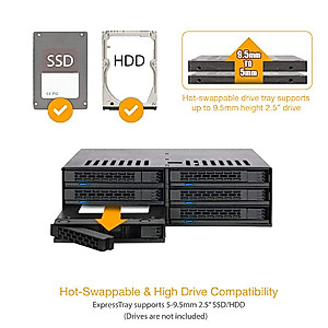 ICY DOCK 6 Bay 2.5” SATA HDD / SSD Hot Swap Tool-Less Backplane Enclosure with Dual Cooling Fan for 5.25” Bay | ExpressCage MB326SP-B