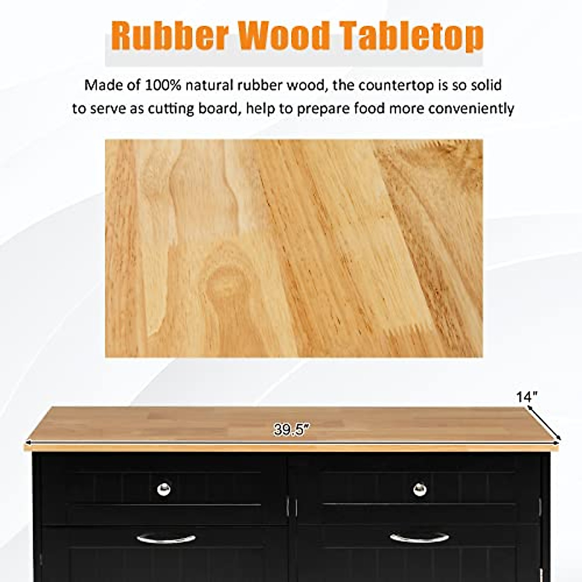 Giantex Kitchen Trash Cabinet, Kitchen Island with Tilt Out Garbage Bin, Rubber Wood Countertop, Large Cabinet, 2 Drawers, Adjustable Shelf, Recycling Can Holder Organizer (Black)