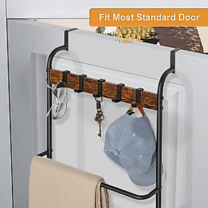 Over The Door Towel Rack, Bath Back Door Towel Bar Hanger with Hooks, 5-Tier Door Towel Rack Holder for Bathroom Farmhouse Living Room