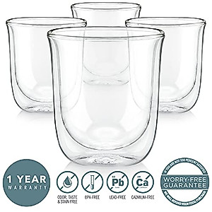 Teabloom Tulip Insulated Glasses for Tea, Espresso and Other Beverages - Double Walled Heatproof Glass Maintains Drinks Hot/Cold, 6 oz (Set of Four)