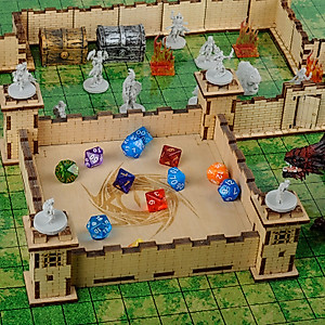 DIY Wood Square Dice Holder Cool 3D Castle Design Carved Dragon Eye - Easy Rolling Dice Tray for DND, RPG and Board Game