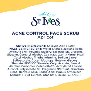 St. Ives Acne Control Face Scrub Deeply Exfoliates and Prevents Acne for Smooth, Glowing Skin Apricot Made with Oil-Free Salicylic Acid Acne Medication, Made with 100% Natural Exfoliants 6 oz 4 Count