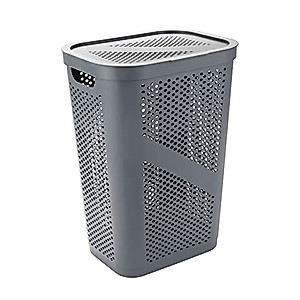 Mind Reader 60L Slim Laundry Hamper, Clothes Basket, Lid, Ventilated, Plastic, 17.25"L x 13.75"W x 23.5"H, Gray