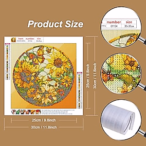 Stalente Diamond Painting Kits for Adults, 5D DIY Diamond Art Kits for Beginners Round Full Drill Diamond Painting for Home Wall Decoration Gift 12×12inch, Sunflower Butterfly