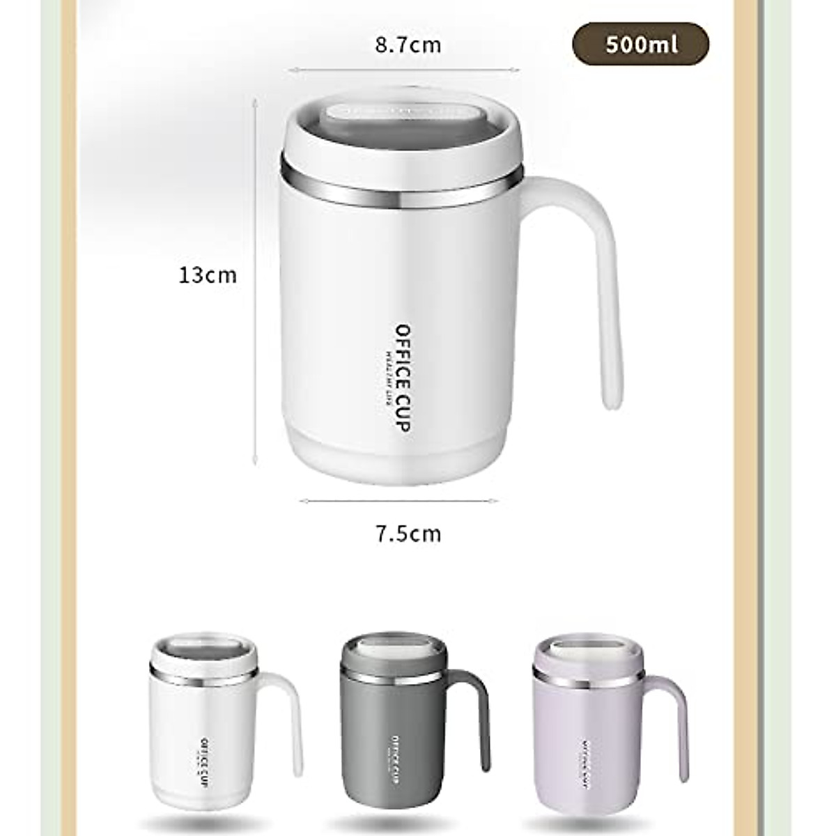 Livefunni Coffee Mug with Handle, 500ml Insulated Stainless Steel Coffee Travel Cup, Vacuum Reusable Coffee Cup with Lid, Keeping Warm & Cold (purple)