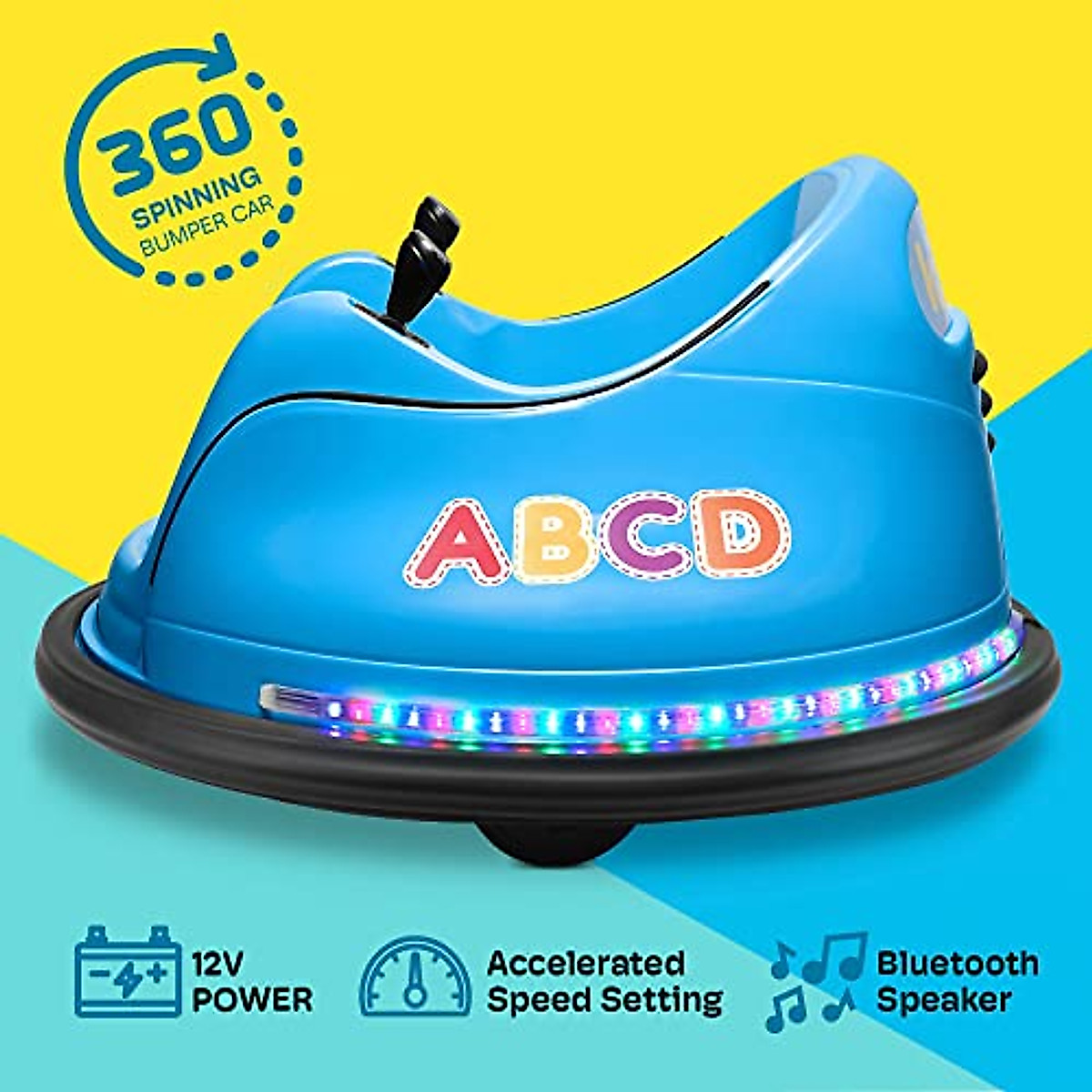 Kidzone 12V 2-Speeds Electric Ride On Bumper Car for Kids & Toddlers 1.5-5 Years Old, DIY Sticker Baby Bumping Toy Gifts W/Remote Control, LED Lights, Bluetooth & 360 Degree Spin, ASTM Certified