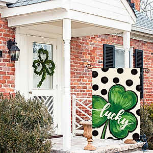 AVOIN colorlife St Patricks Day Lucky Shamrock Garden Flag 12x18 Inch Double Sided, Polka Dot 17 March Yard Outdoor Flag