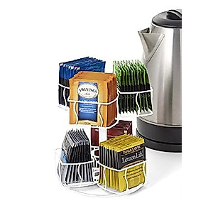 Nifty Tea Bag Spinning Carousel – 6 Compartments, Up to 60 Tea Bags Storage, Spins 360-Degrees, Lazy Susan Platform, Modern White Design, Home or Office Kitchen Counter Organizer