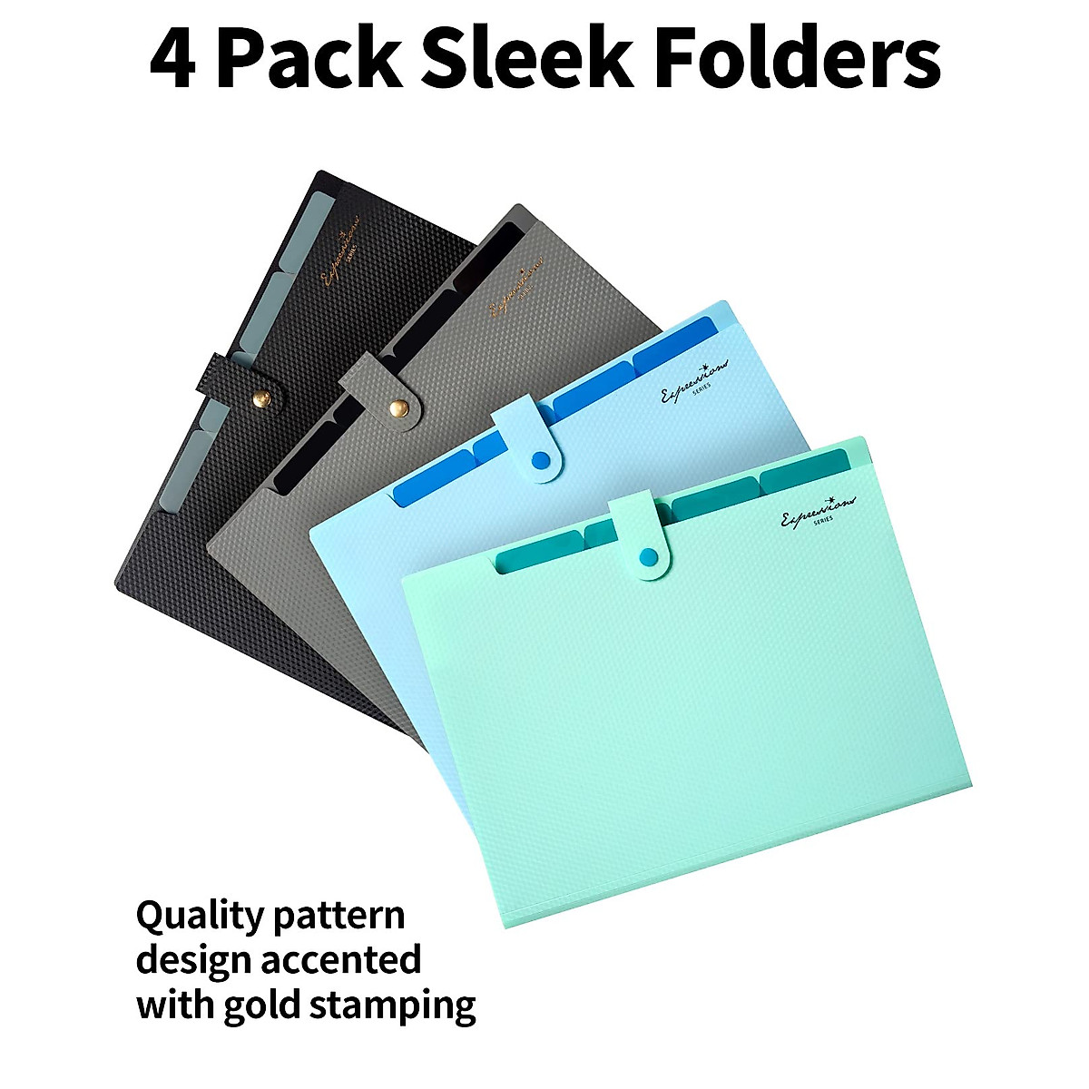 Sooez 4 Pack Expanding Filer Folders, 5 Pocket Accordion Folder, Accordion File Folder with Labels, Portable Folders for Documents, Premium Expandable Folder Organizer, Cute Folders for School Office