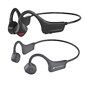 YouthWhisper Waterproof Bone Conduction Headphones Open Ear Headphones Wireless Sport Earphones with Mic Noise-Cancelling Bone Conducting Headset for Running