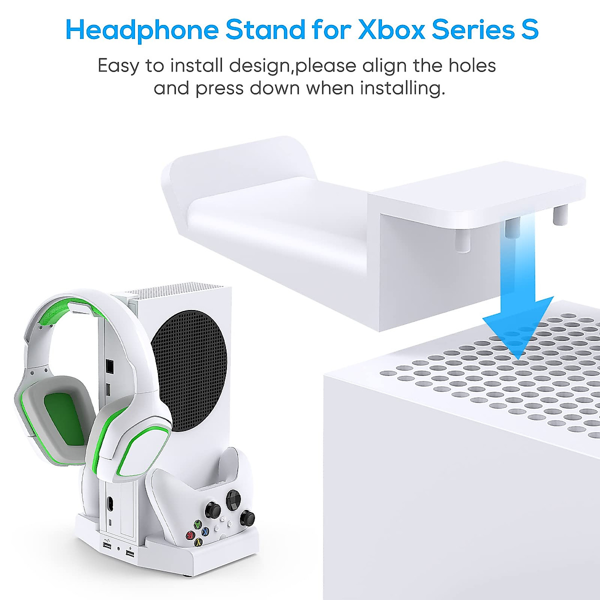 Vertical Cooling Stand with Suction Cooling Fan& Dual Controller Charger Station for Xbox Series S, Cooling Station with 3 Levels Adjustable Fan Speed Cooling System, Headset Stand and Extra USB Ports