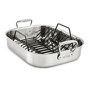All-Clad Stainless Steel E752C264 Large 13 x 16-Inch Roaster with Nonstick Rack Cookware, 25-lbs, Silver
