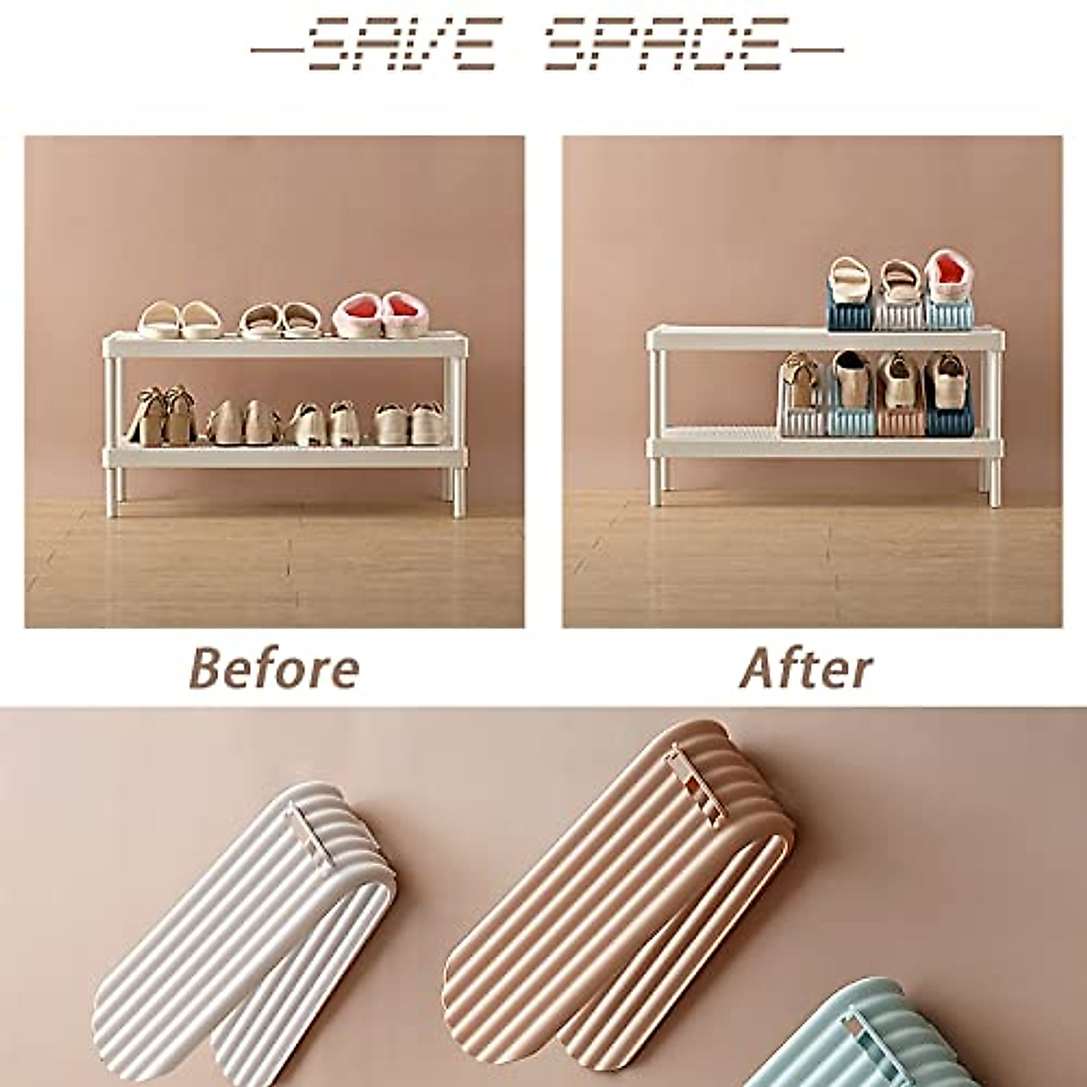 Shoe Racks ZXK Shoe Slots Organizer Stackable Shoe Stackers Adjustable Double Deck Holder for Closet Space Saver Easy Shoe Organizer(10-Pack), Gray