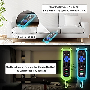 2 Pack Cute Roku Remote Cover - Silicone Protective Case for Roku TV TCL - Anti Slip Remote Sleeve Glow in The Dark (Glow Green + Glow Blue)