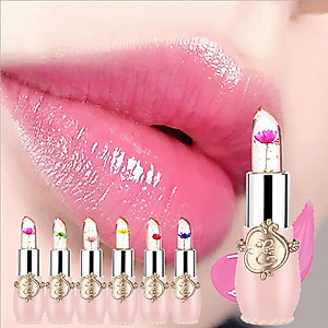Petansy 6 Pack Crystal Jelly Flower Lipstick Set, Nutritious Temperature Change Lip Balm Long Lasting Moisturizer Lip Gloss Magic Color Change Lip Stick Set