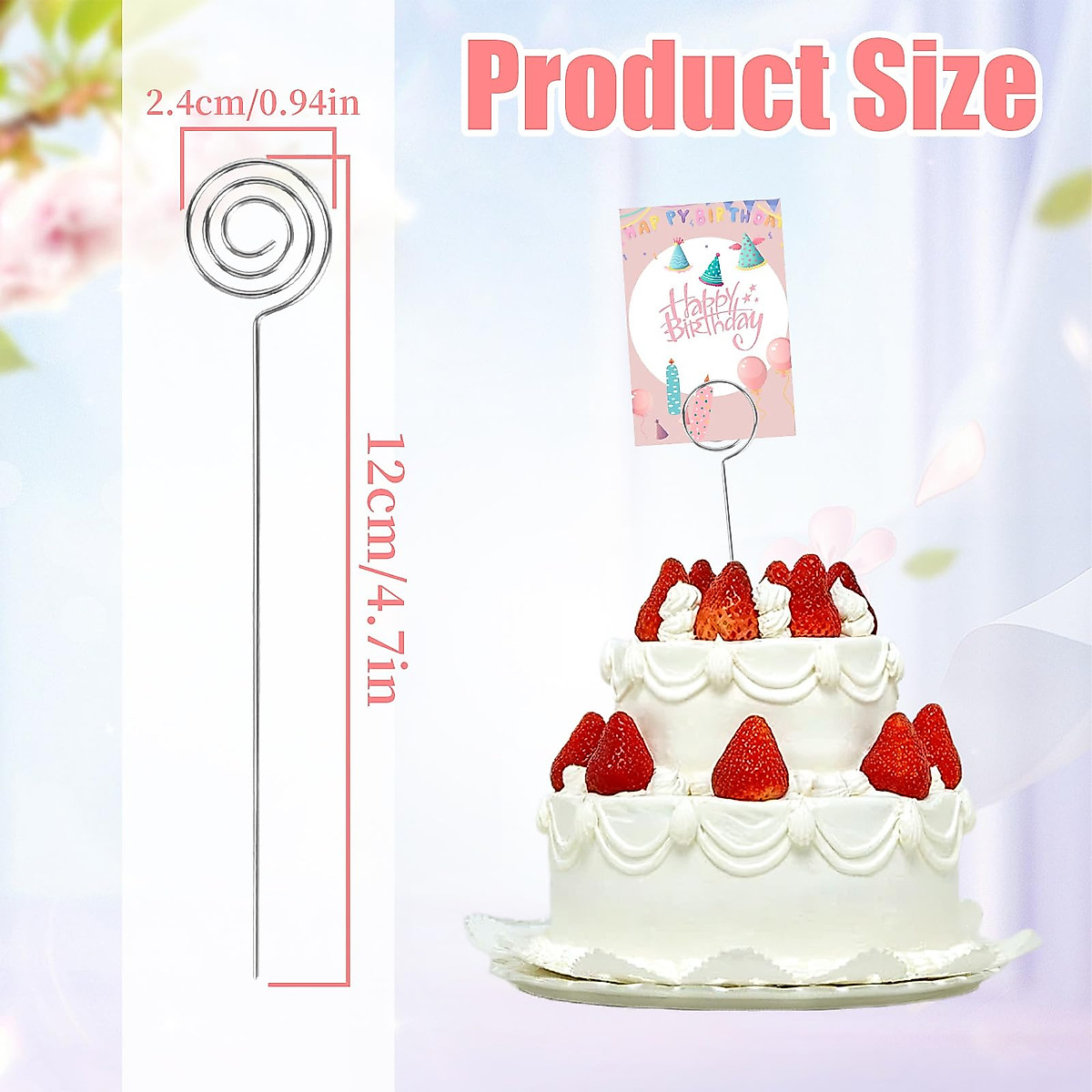 30 Pcs Round Floral Card Holder Metal Photo Memo Holder Wire Place Card Holder Craft Wire Clips Pick Stick Wire Clips for Birthday DIY Cake Topper Accessories Wedding Party (12 cm/4.7inch)