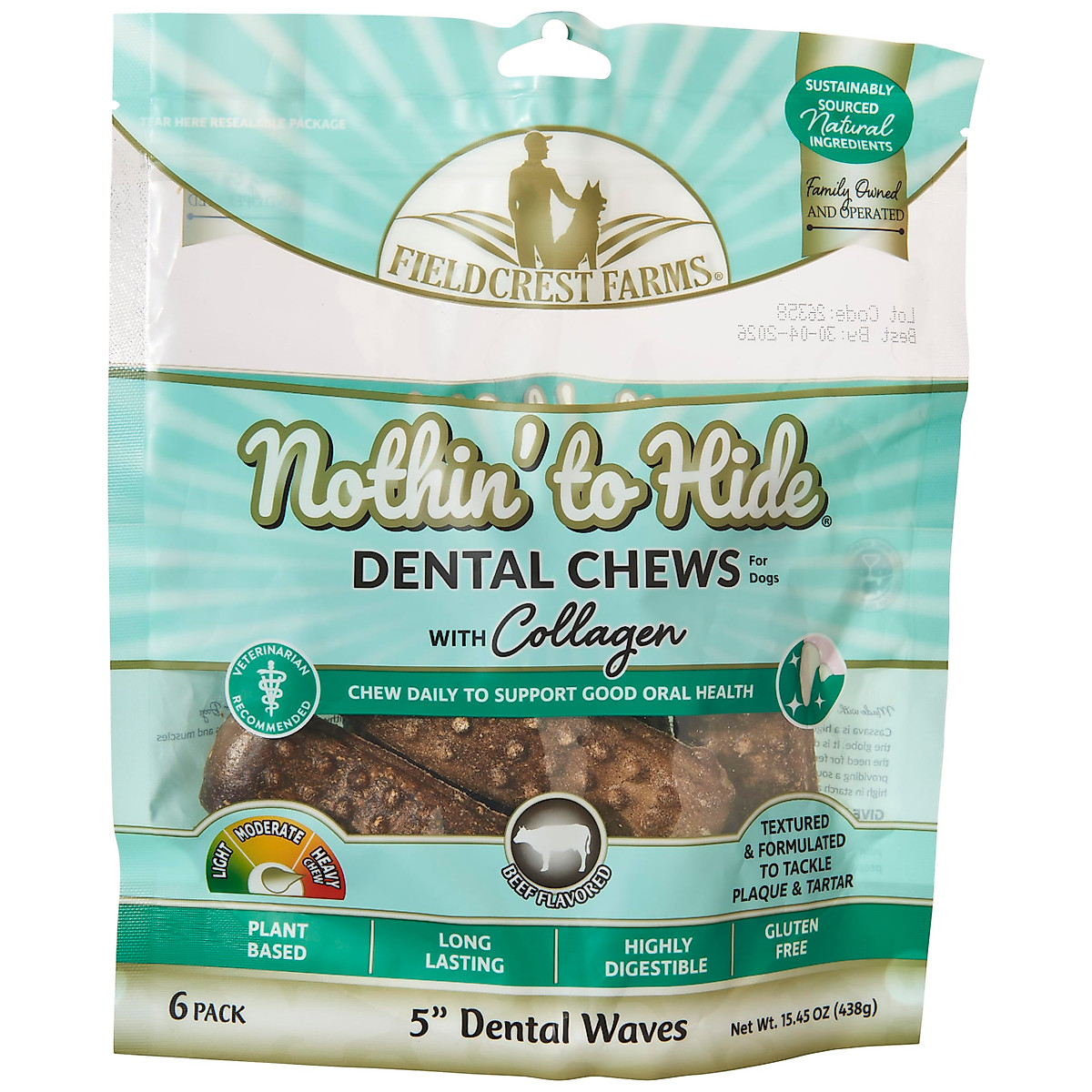 Fieldcrest Farms Nothing to Hide All Natural Rawhide Alternative Dental Bones Dog Chews - & Magnet, Plant Based Wave Treat Chews for Dental Health (Medium)