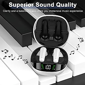 Gunatagy Wireless Earbuds, Bluetooth Headphones with Microphone for iPhone and Android, 360H Standby Time with LED Battery Display Charging Case, in Ear Earbuds for Cell Phones, Computer, PC, Sports