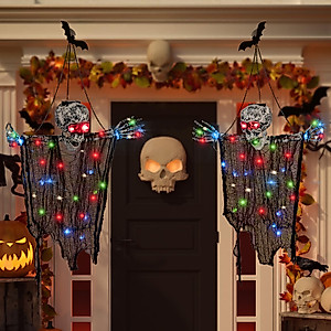 Solar Halloween Decorations Hanging Skeleton Ghost Color Changing LED Halloween Hanging Grim Reapers Outdoor Skeleton Flying Ghost Halloween Outdoor Indoor Decor
